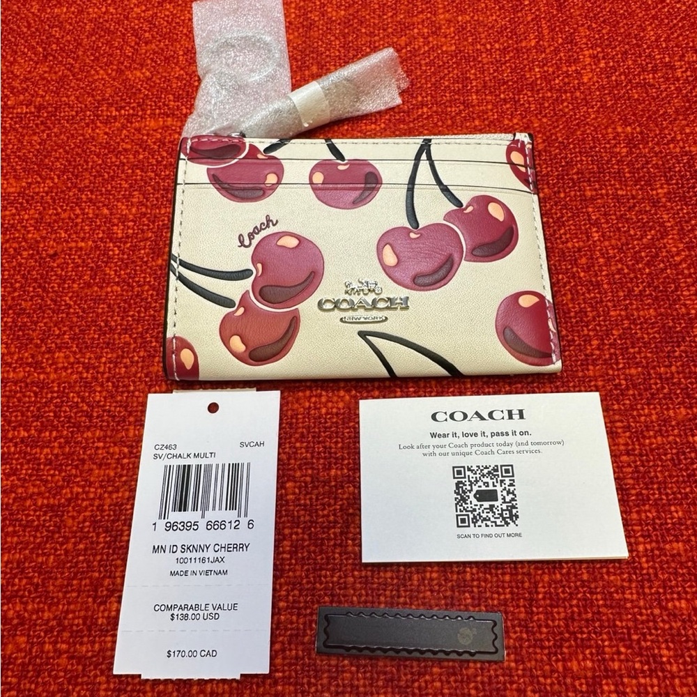 Coach Cherry Print Wallet/Card Case Keychain - Gem